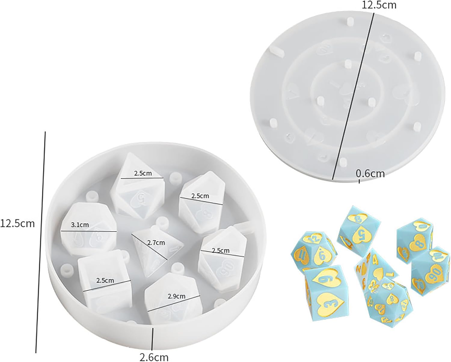 Dice Mold Silicone Dice Mold Heart Pattern Dice Resin Mold Clay Mold ...