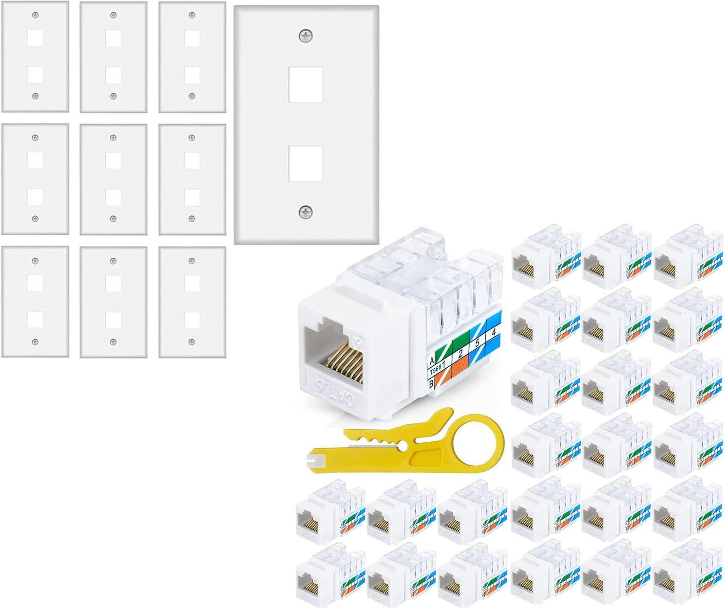 Amazon.com: Tedgetal Cat6 RJ45 Keystone Jack 25-Pack Bundle with 2 Port ...