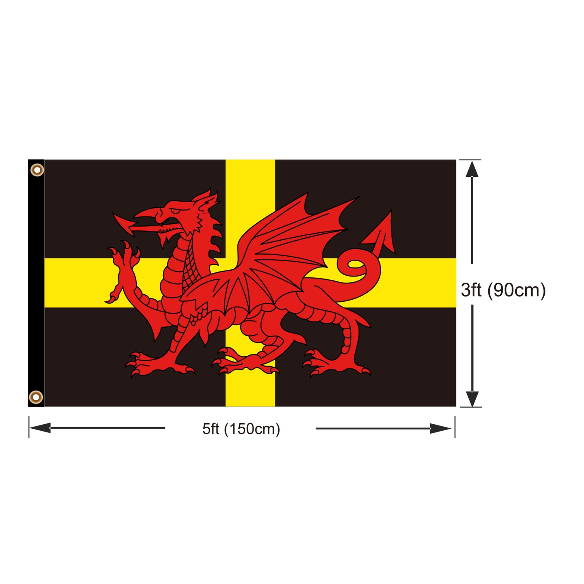 PinkDisplay Black Wales flags Welsh Dragon 3x5ft(90x150cm) eyelets and ...
