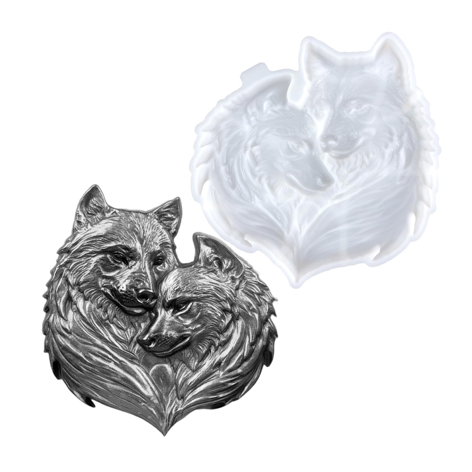 Amazon.com: XYQHOAC Heart Double Wolf Head Mold 3D Animal Silicone Mold ...