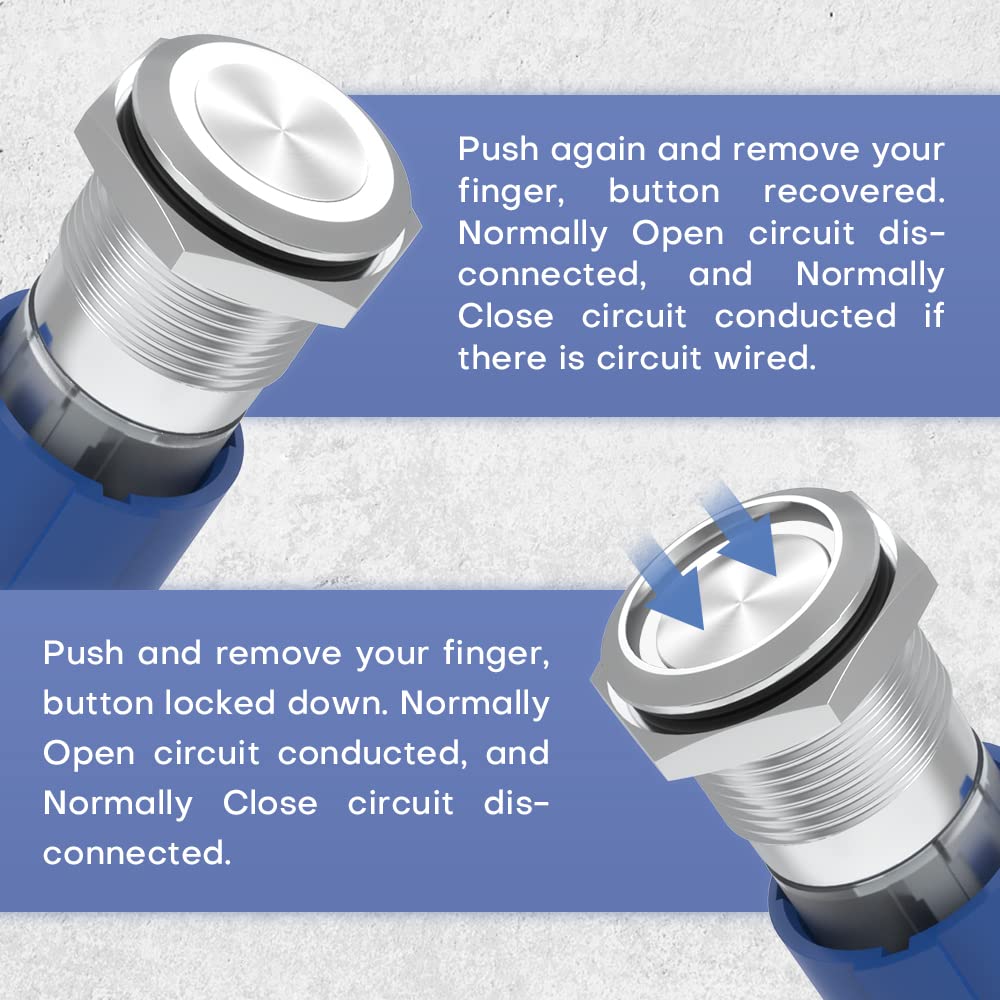 Snapklik.com : WERKI Latching Push Button Switch 16mm 12V DC 1NO1NC ...