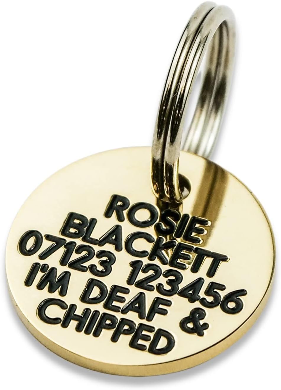 Engraved Dog tag, Deeply Engraved, Solid Brass 21mm Circular Dog tag ...