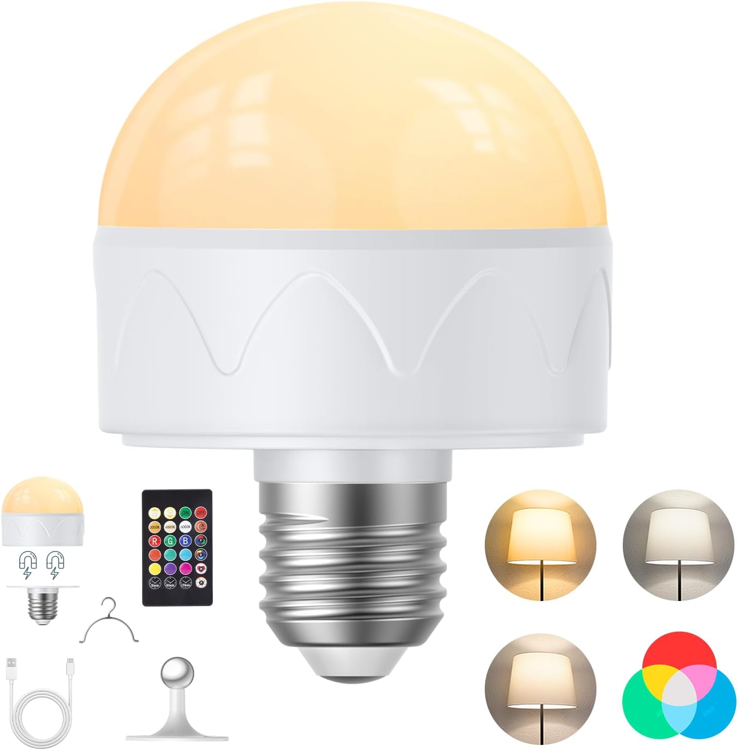 Rechargeable Light Bulbs with Remote, Battery Operated Light Bulb ...