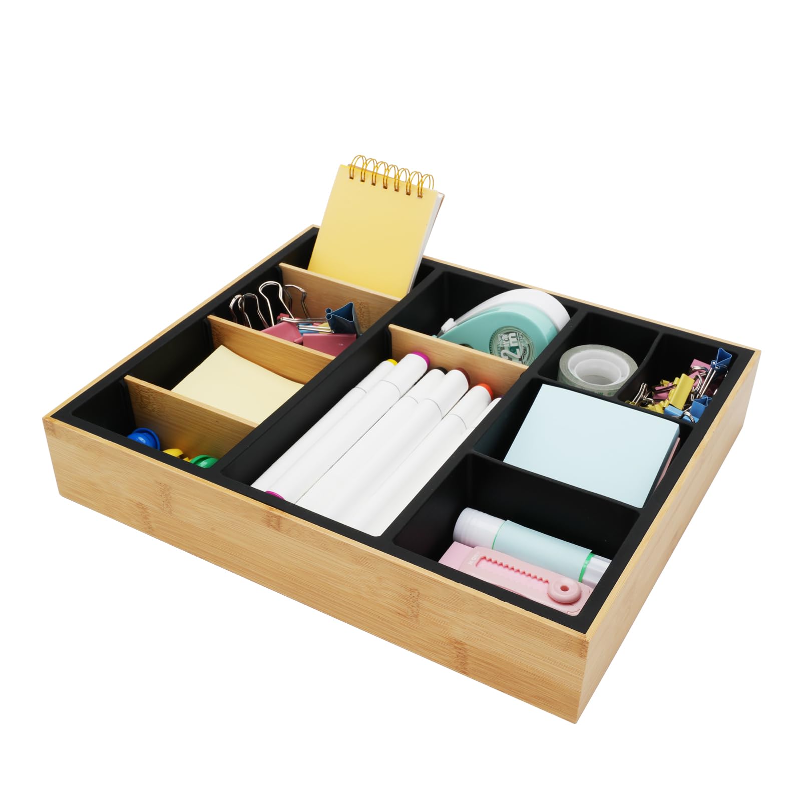 Amazon.com: Hitseon Bamboo Desk Drawer Organizer Tray, Silicone Junk ...
