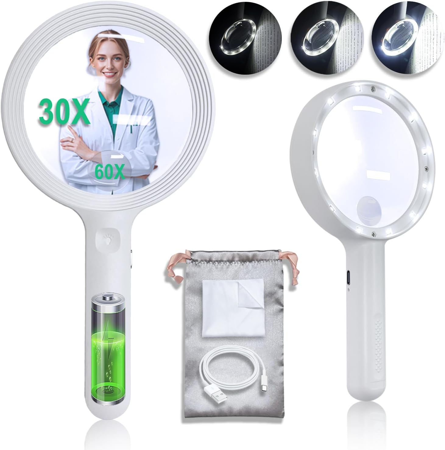 Amazon.com: Magnifiers Magnifier with Light, 60x Handheld Magnifier, 12 ...
