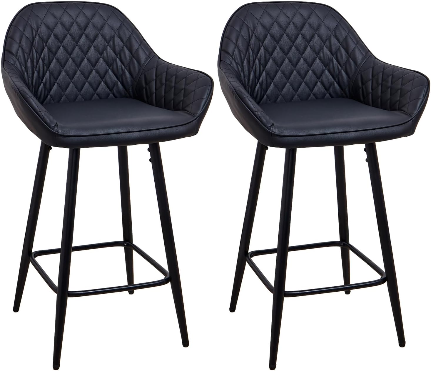 Panana Set of 2 Kitchen Bar Stools with Mid Armrests and Metal Legs ...