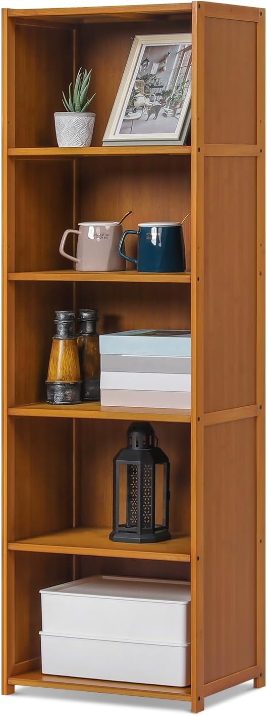 Amazon.com: Magshion 5-Tier Narrow Bookcase Brown Bookshelf Media Tower ...