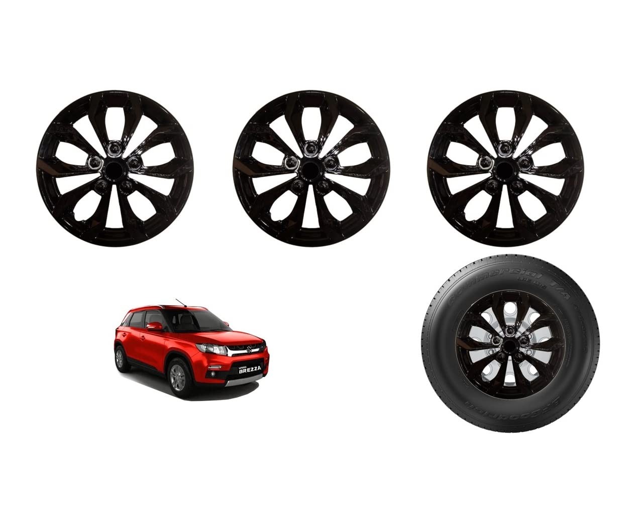 HUDMOZ - Car Wheel Cover/Cap Hubcaps Fury Full Black 16 Inches ...