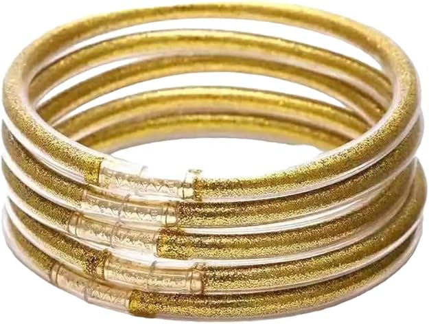 Amazon.com: Lucky Babe Bangles | Luxe Silicone Gold Glitter Filled ...