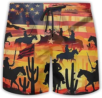 228CLOSET Cowboy Mens Swim Trunks - Western Cowboy Hawaiian Mens Swim ...