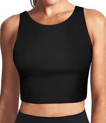 High Neck Longline Sports Bras for Women with Built in Bra Pads U Back ...
