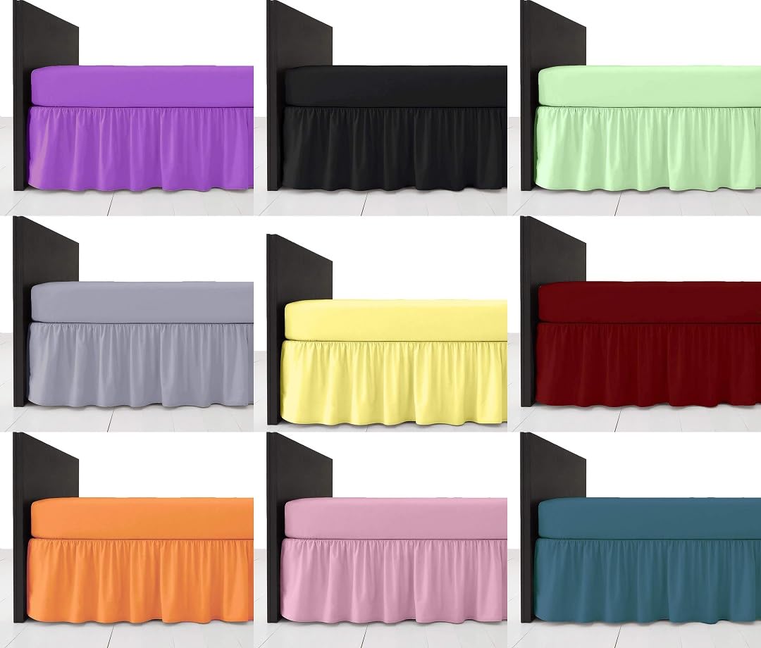 KARKARM Easy Care Plain Dye Frilled Platform Bed Base Valance Sheet ...