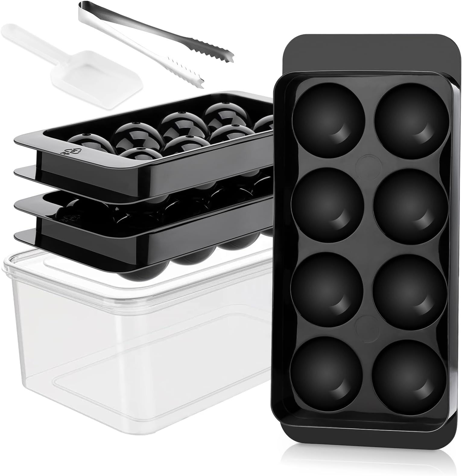 2 PCS Round Ice Cube Moulds With Lid - Ball Mould, Circle Tray ...