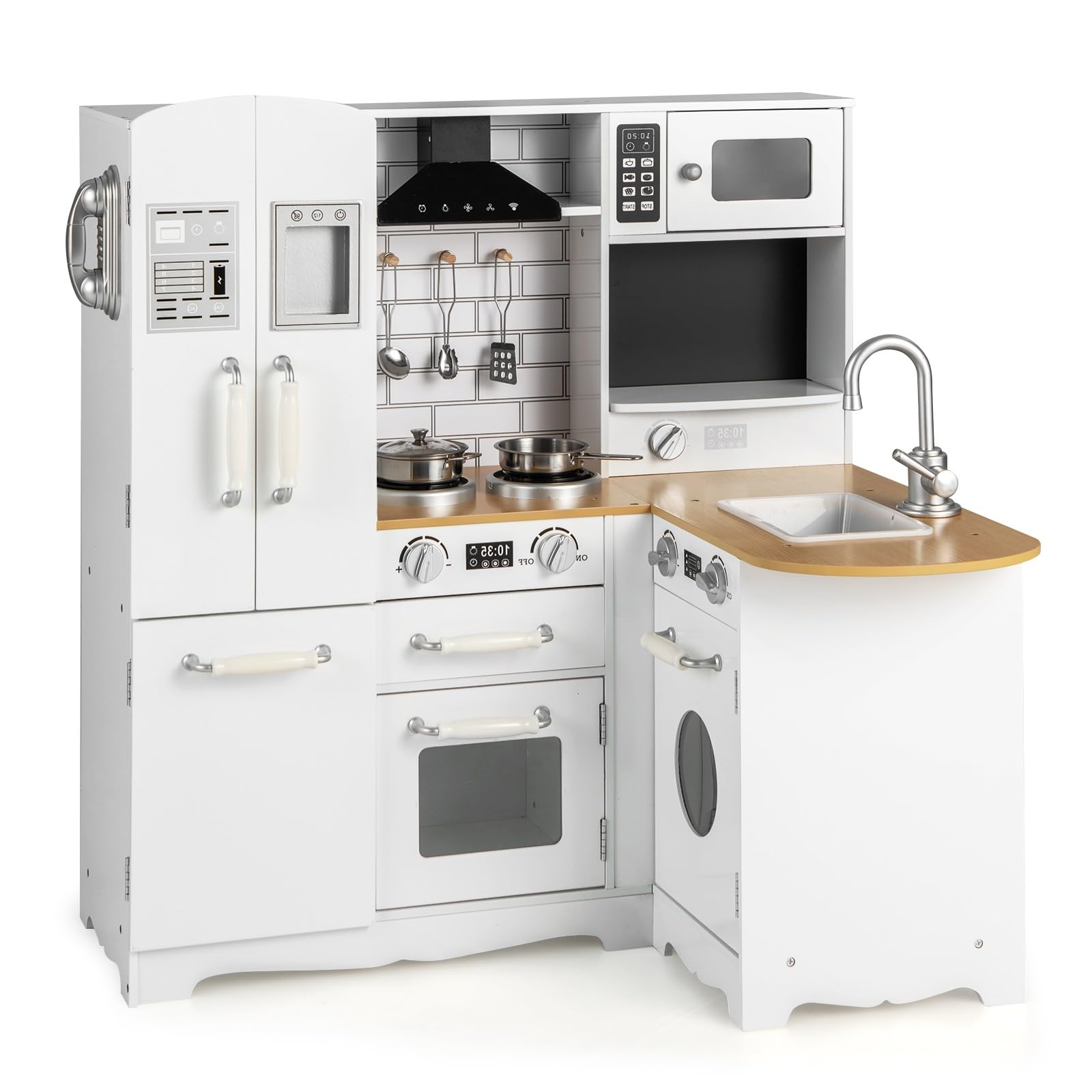 Amazon.com: OLAKIDS Kids Corner Kitchen Playset, Wooden Play Kitchen ...