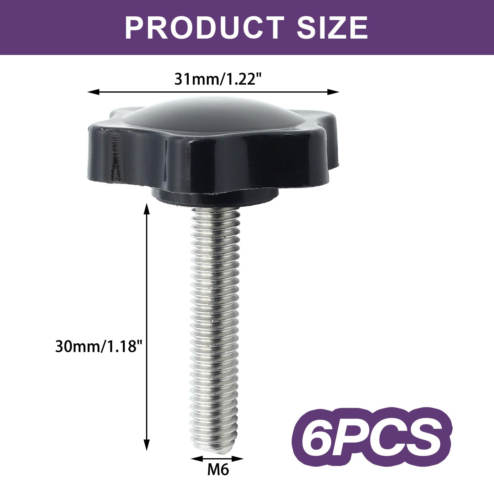 Snapklik.com : 6 Pieces M6 X 30mm Thread Star Knobs, Plastic Hex Shaped ...