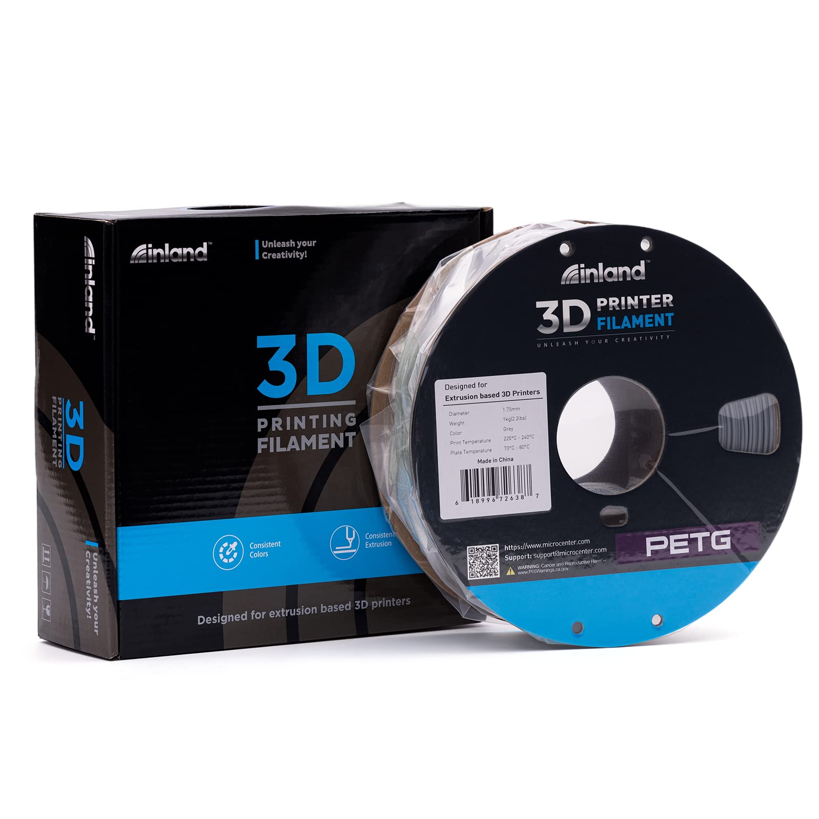 Inland 1.75mm Gray PETG 3D Printer Filament, Dimensional Accuracy +/- 0 ...