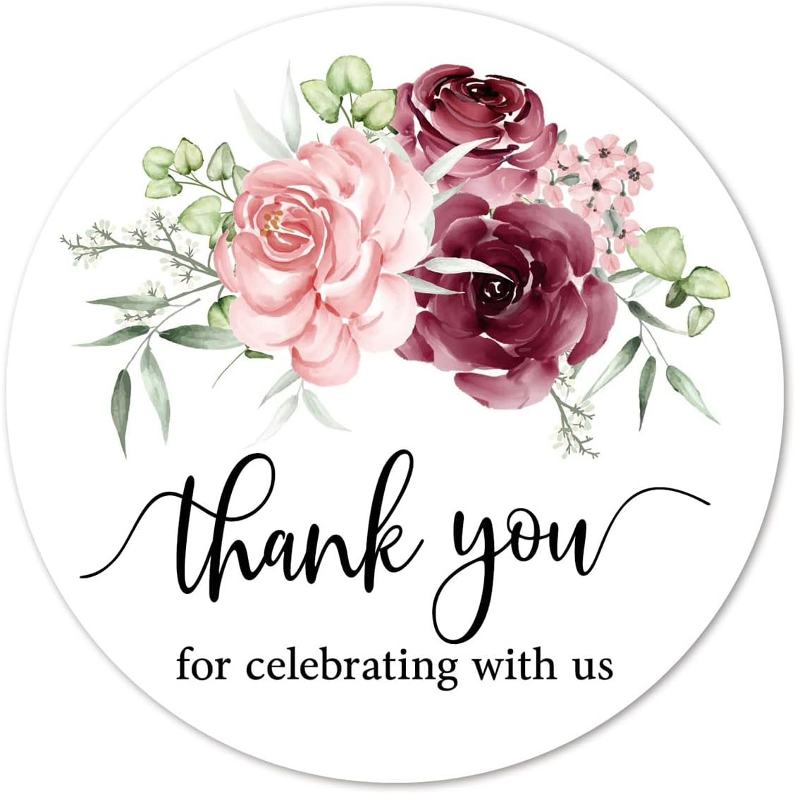 Amazon.com : Burgundy Floral Mini Thank Stickers, 1 Inch Wedding Bridal ...
