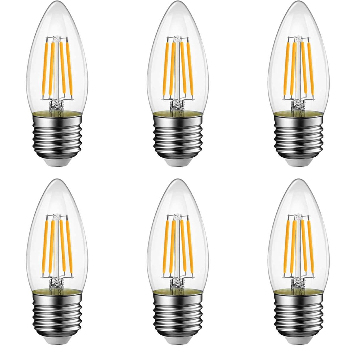 6 Pack E27 LED Filament Candle Bulb C35 - Dimmable 4W Warm White 2700K ...