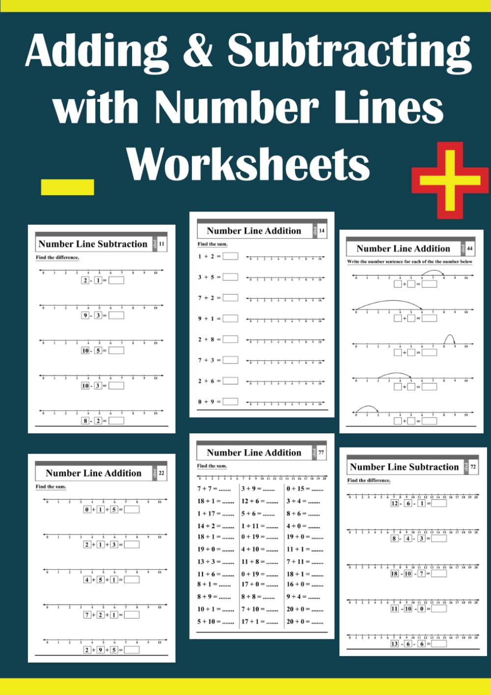 Adding & Subtracting with Number Lines Worksheets: Digits 0 to 20 ...
