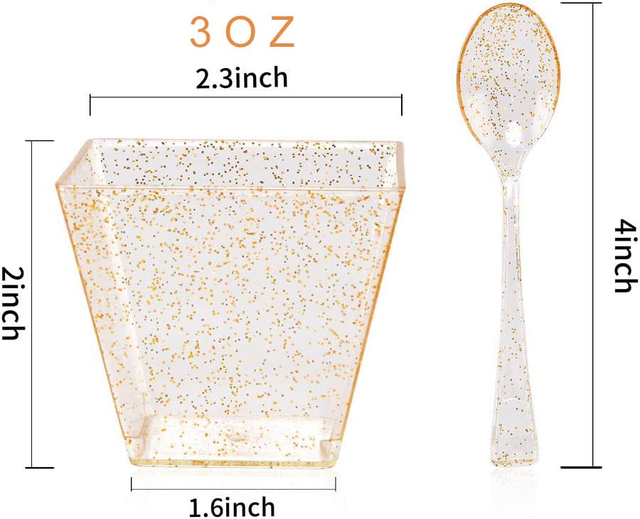 Snapklik.com : 100Pack Square Small Dessert Cups-3oz Disposable Gold ...