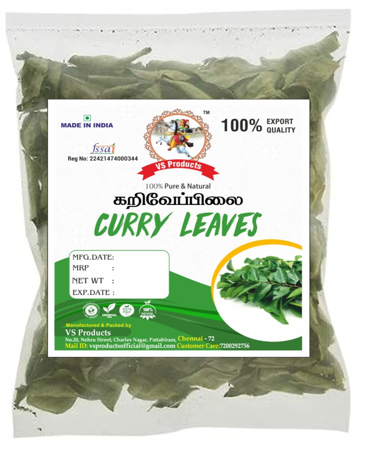 Buy VS Products Dry Curry Leaves, 1000g, Karuveppillai Dried Leaves ...