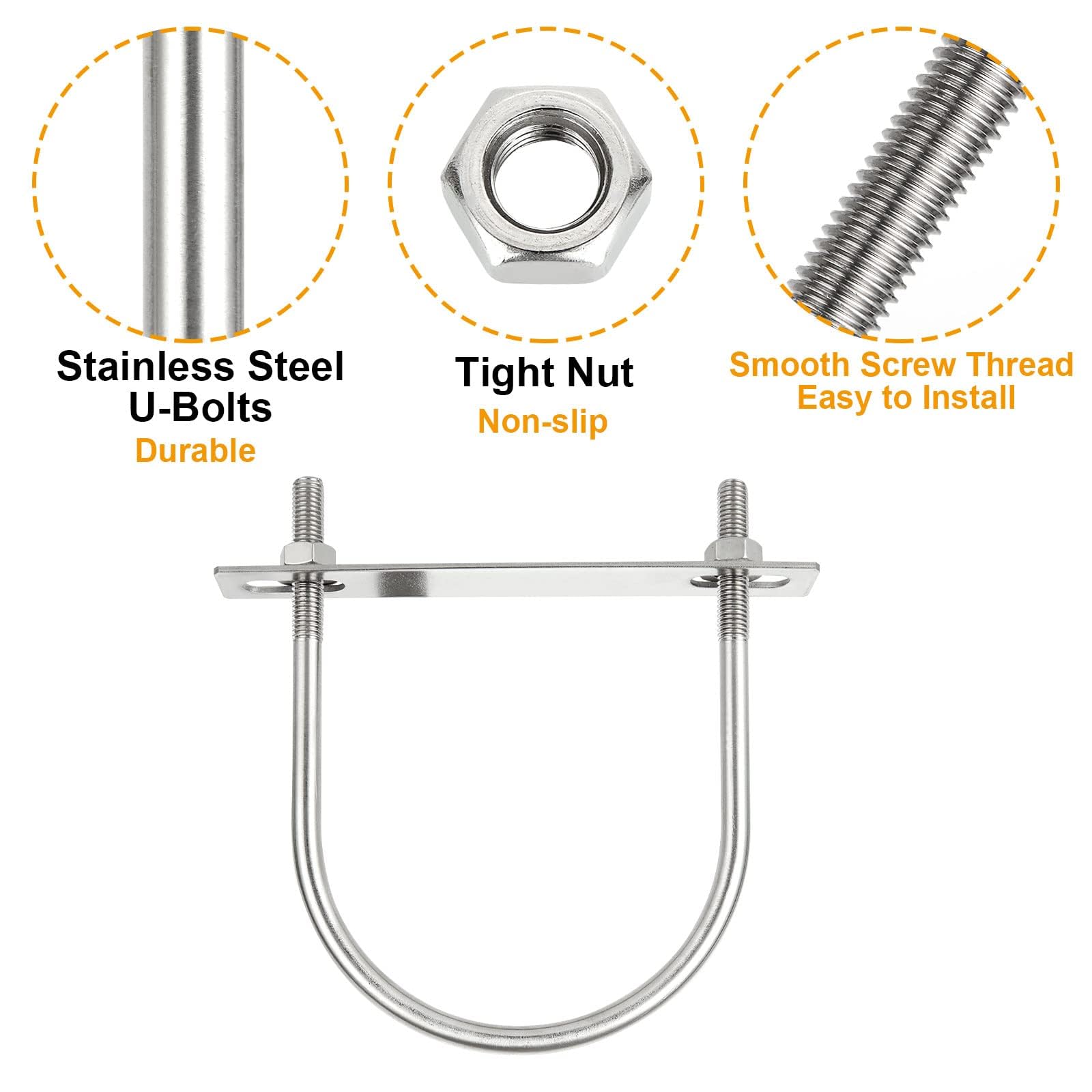 Snapklik.com : 4Pack Round U-Bolts 5.4 Inner Widthx64 Length Stainless ...