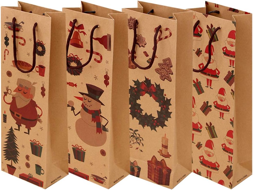 Pack of 12 Kraft Paper Wine Bags, Wine Gift Bags for Spirits Whisky ...