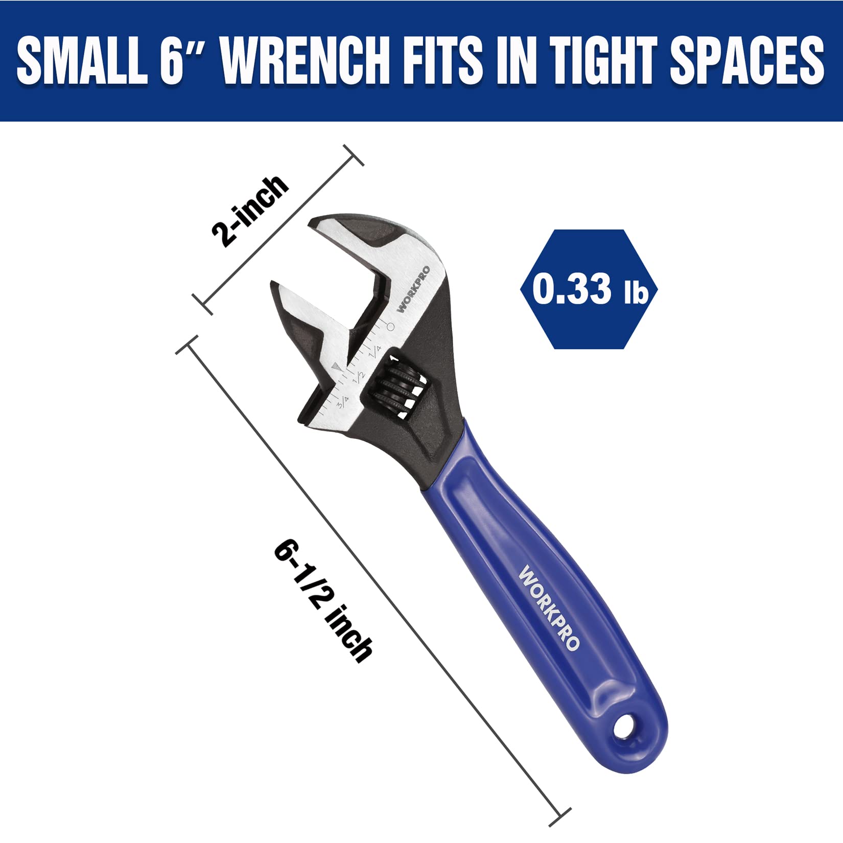 Snapklik.com : WORKPRO 6-Inch Adjustable Wrench, Wide Jaw Cr-V Steel ...