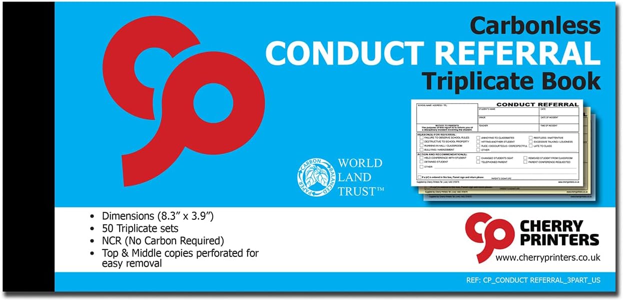 Amazon.com: Cherry Conduct Referral Slips for Schools 3pt (8.3 inches x ...