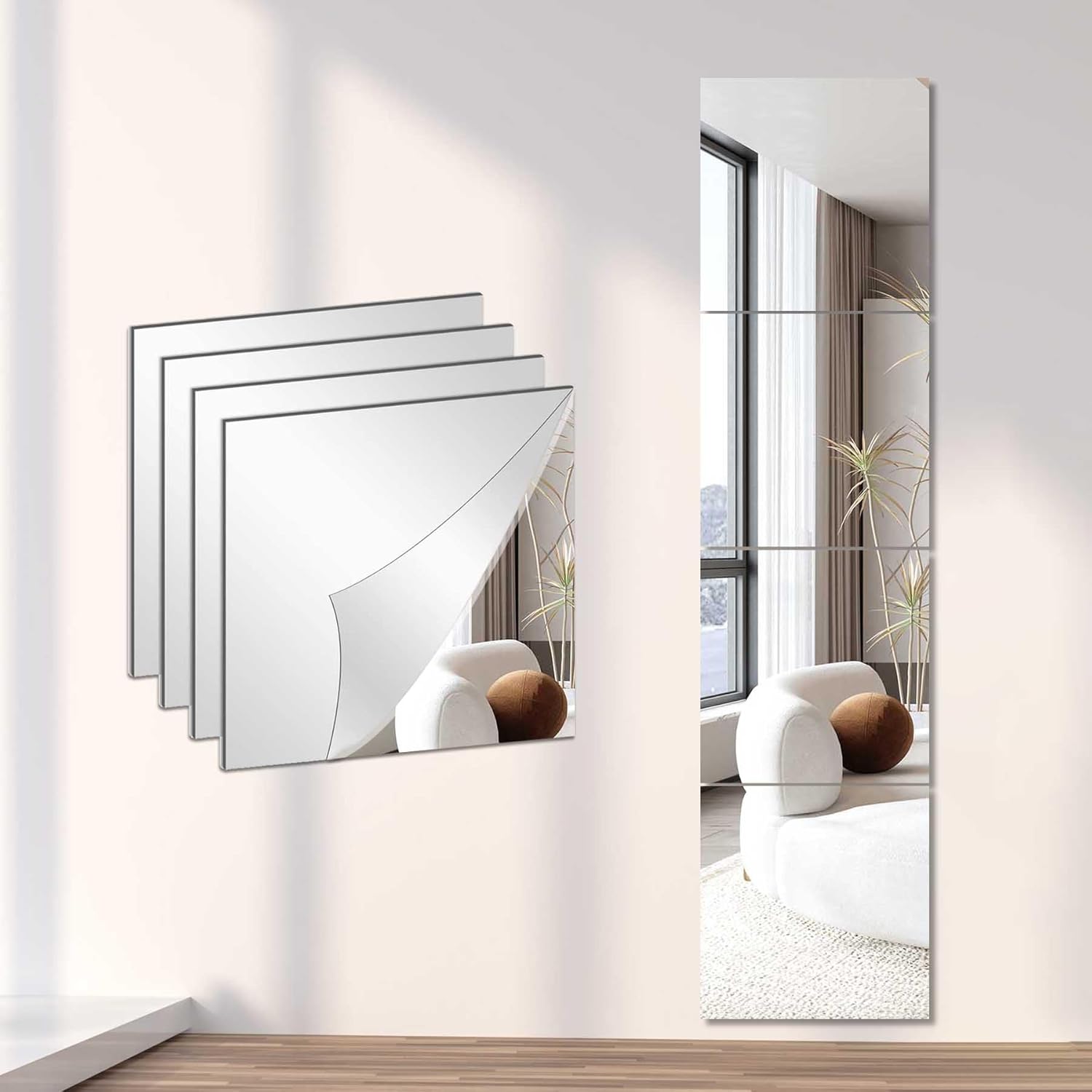 Ruucy Self Adhesive Mirrors 4Pcs, Thick Acrylic Mirror Wall Mirrors ...