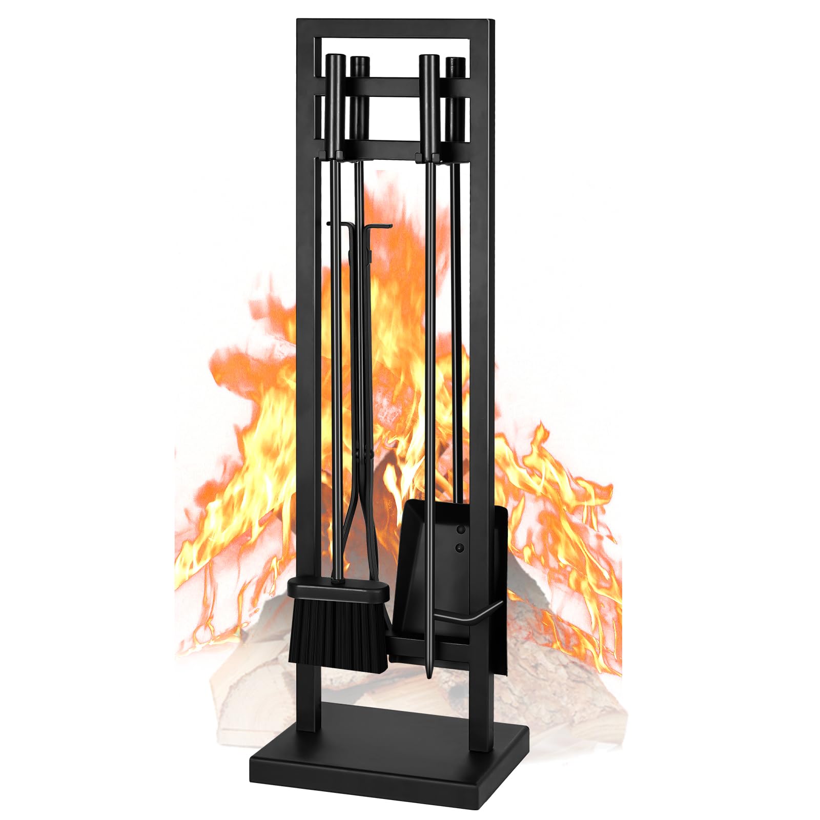 FEED GARDEN Fireplace Tools Set 5 Pieces, 30 Inch Modern Wrought Iron ...