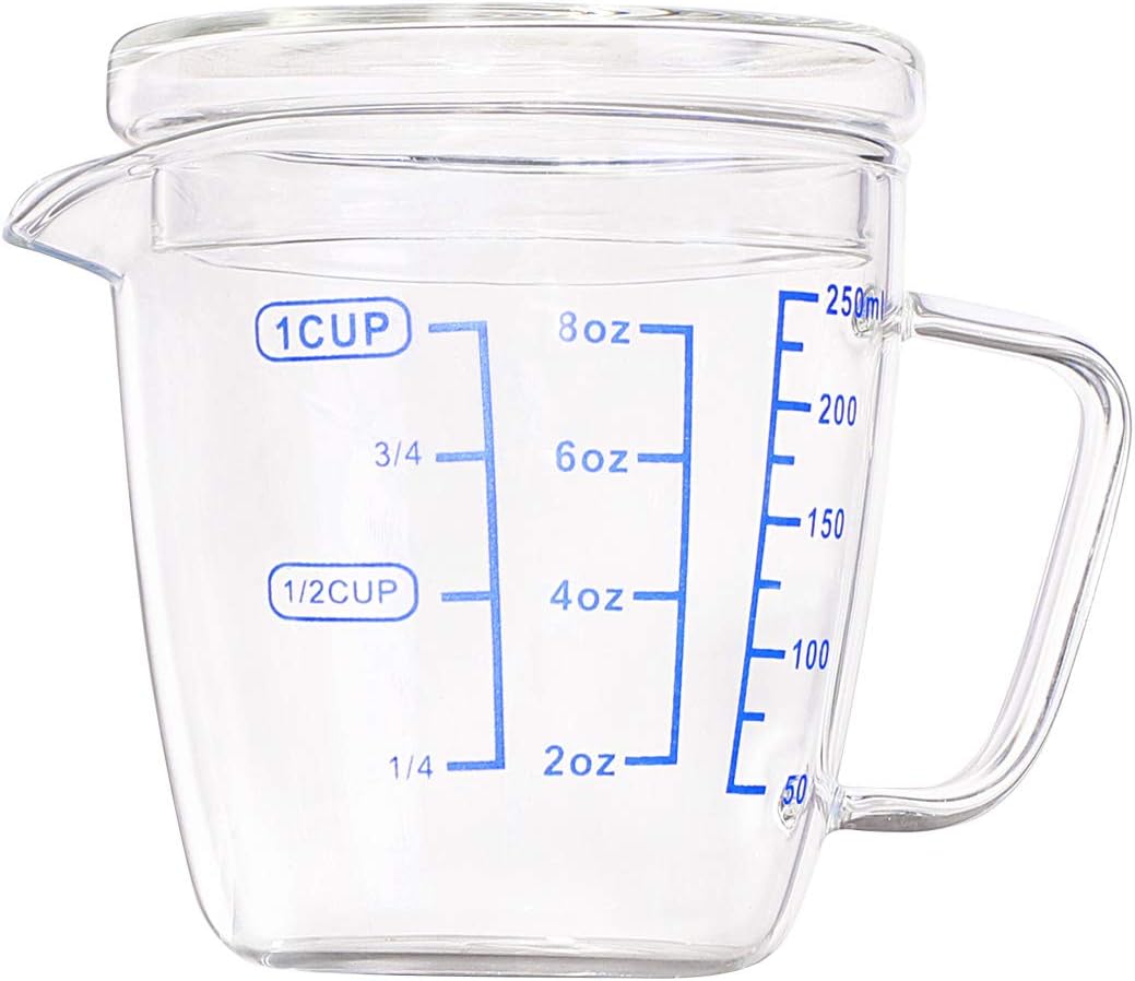 250 ML Glass Measuring Cup Jugs with lid Borosilicate Graduated Glass ...
