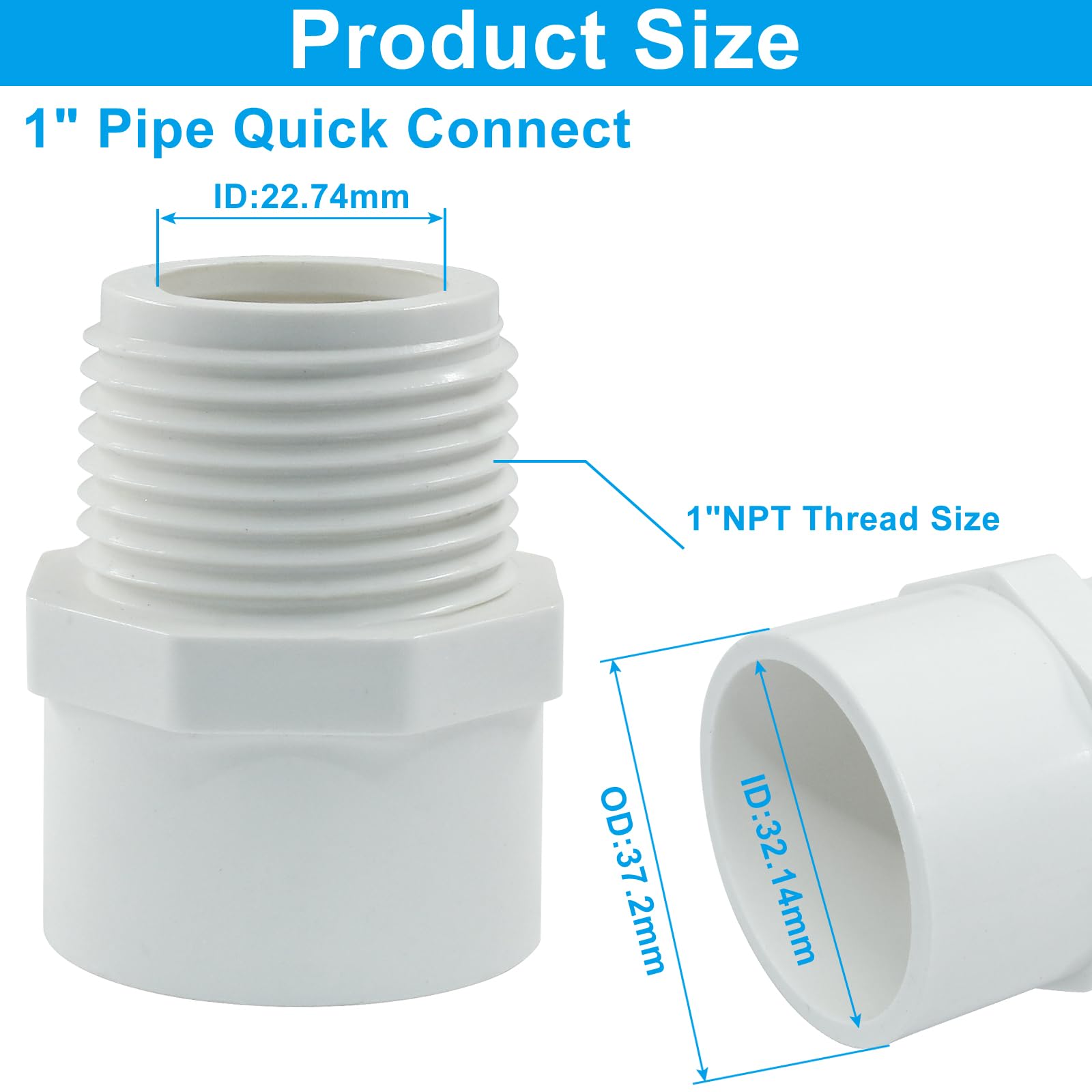 Snapklik.com : 10 Pcs White PVC Male Adapter, 1 Inch Schedule 40 Socket ...