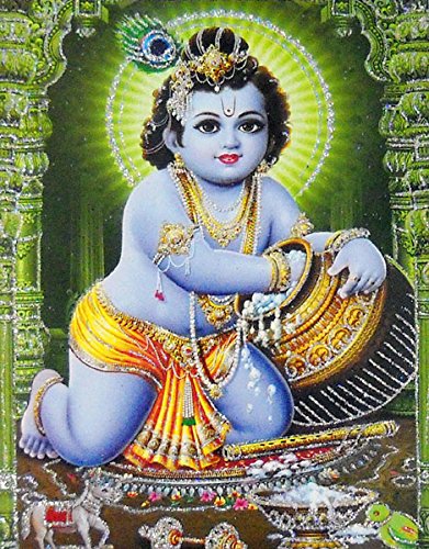 Crafts of India Naughty Krishna/Hindu God Poster with Glitter Effect ...