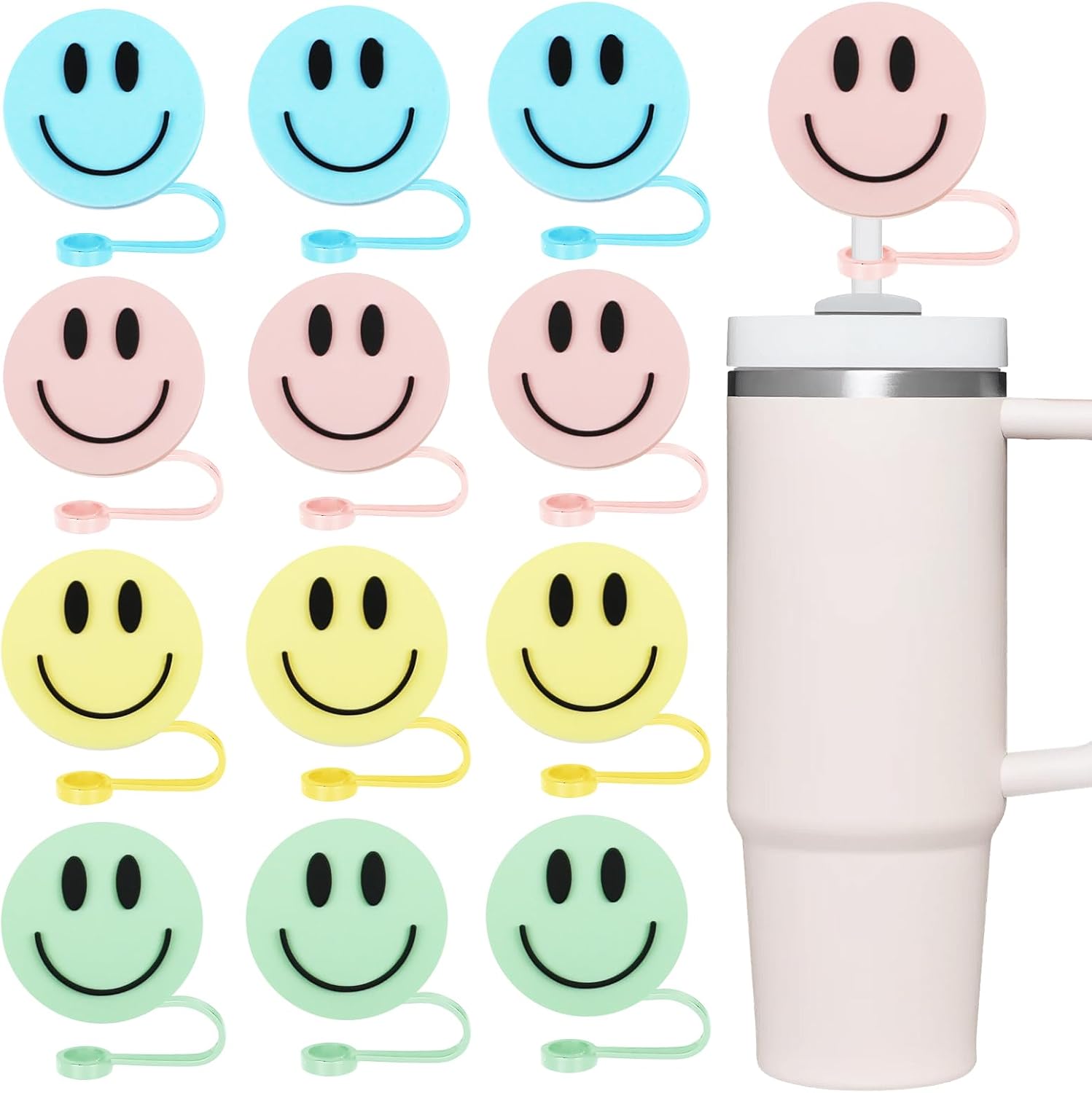 Amazon.com: 12 Pcs Smile Face Silicone Straw Tips Cover - Portable ...