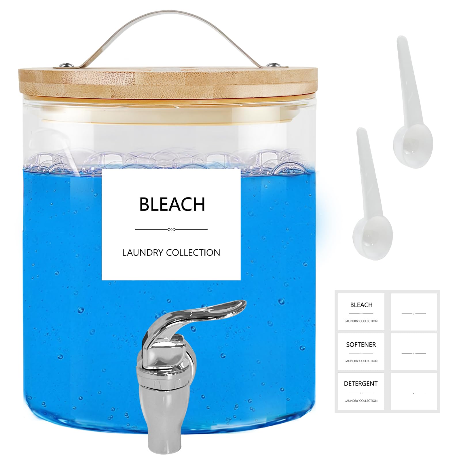 Amazon.com: Glass Laundry Detergent Dispenser with Bamboo Sealed Lid, 1 ...