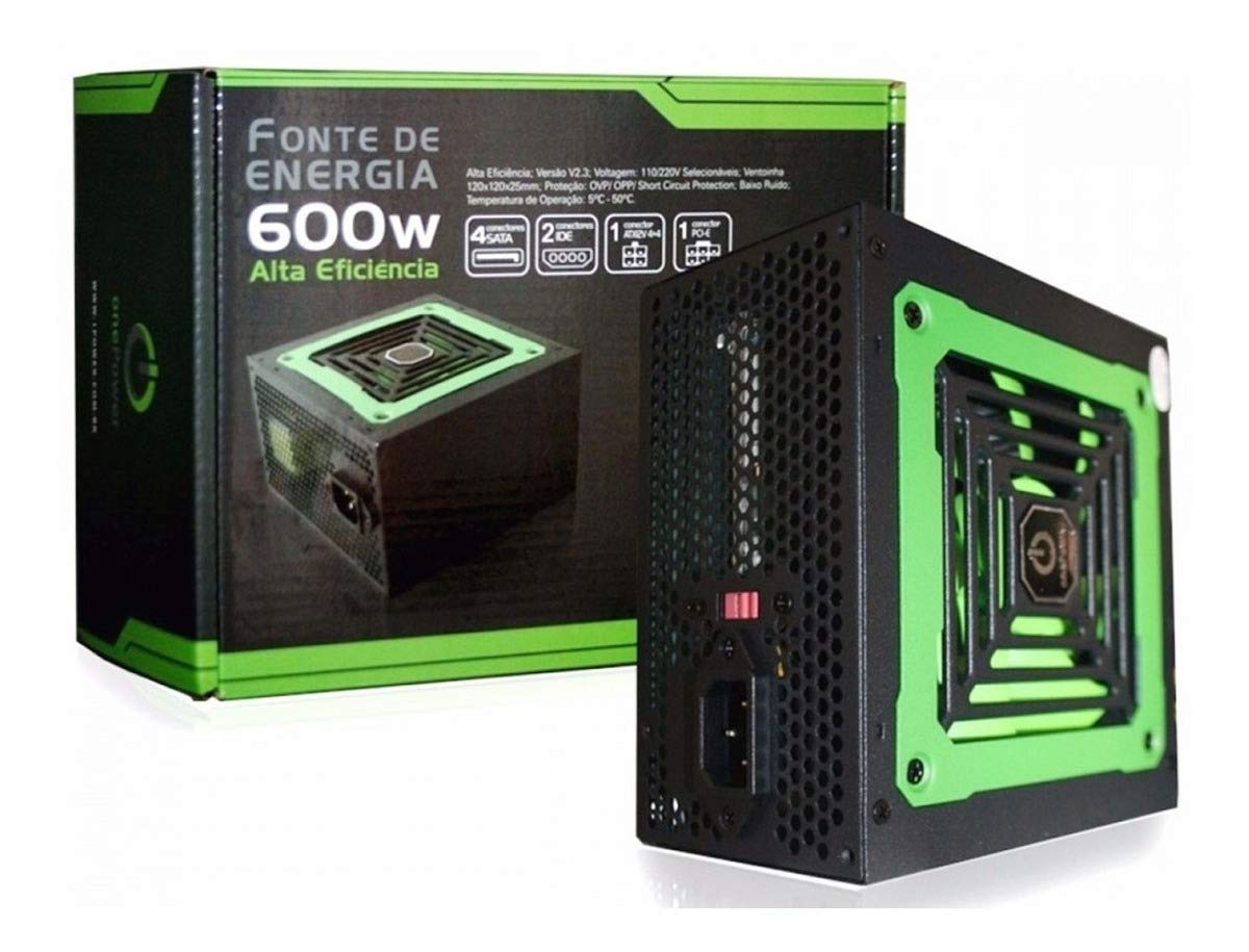 Fonte 600W ONE POWER - 70% Eficiência - MP600W3-I, Preto, ATX , 220V ...
