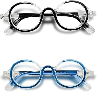 Amazon.com: YIJIA-YOUNG 2 Pack Round Reading Glasses for Women Men Blue ...