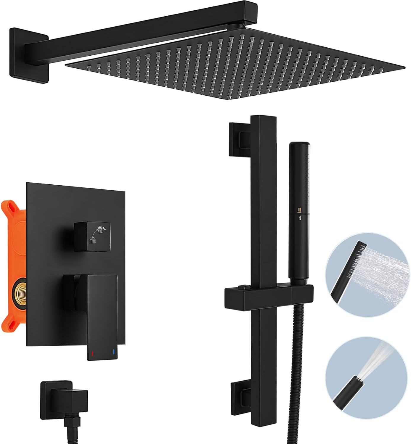 Hoimpro Matte Black Shower System with Adjustable Slide Bar, 12 Inch ...