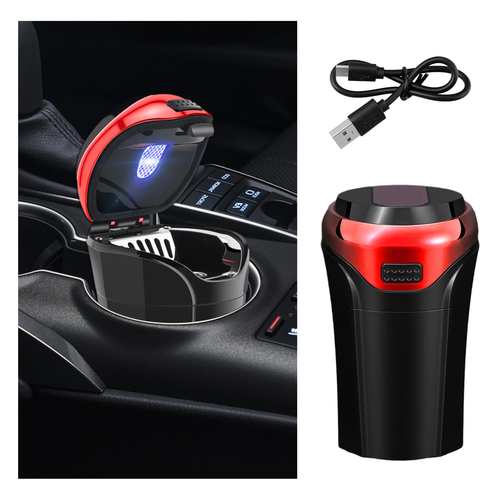 Amazon.com: Suvnie Car Ashtray with Lid, Detachable USB Rechargeable ...