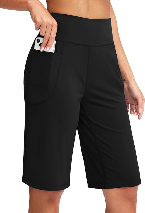 SANTINY Women's 12" Bermuda Shorts Knee Length with Pockets High ...