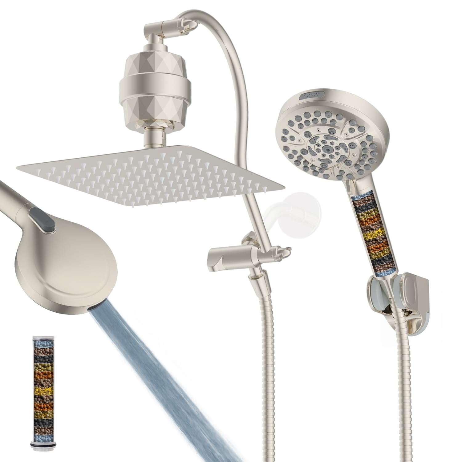 Hibbent All Metal 10'' Filtered Rainfall Shower Head Combo, High ...