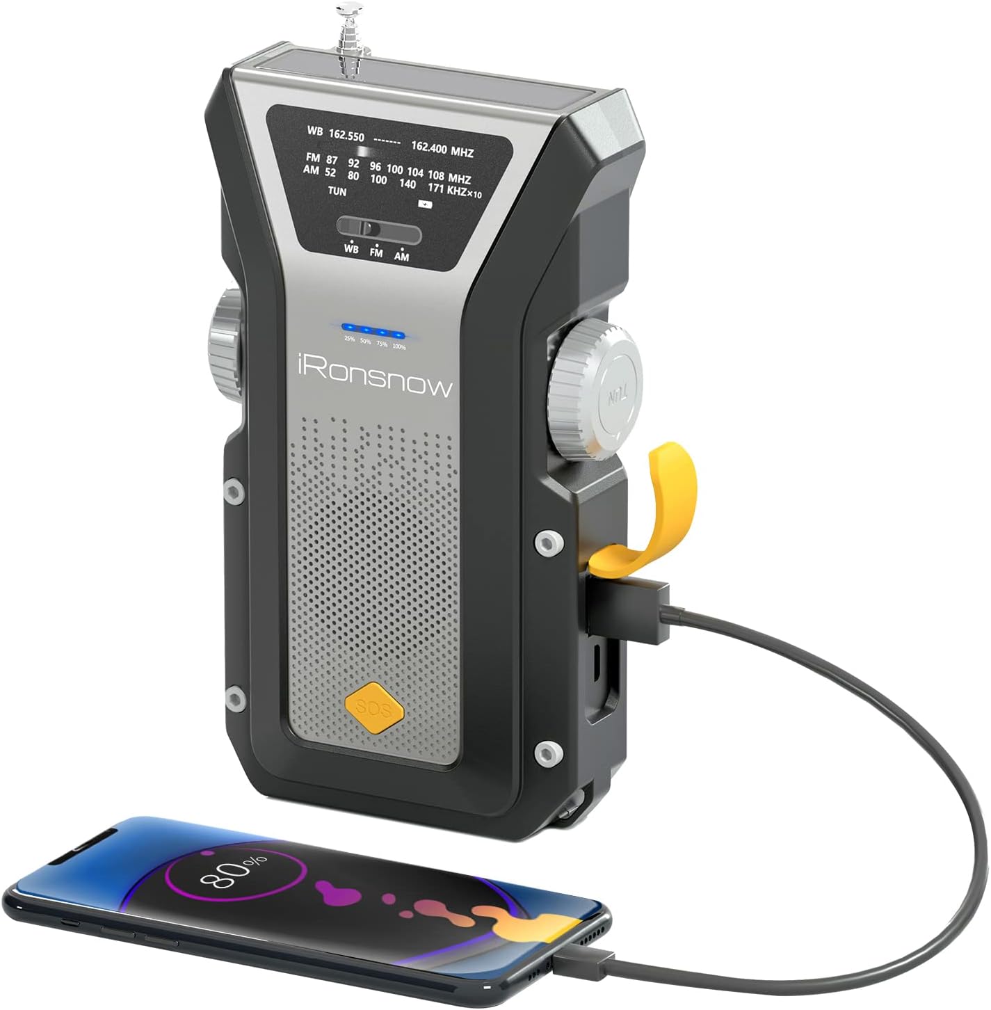 iRonsnow zwengelradio, draagbare noodradio 4000 mAh oplaadbare ...