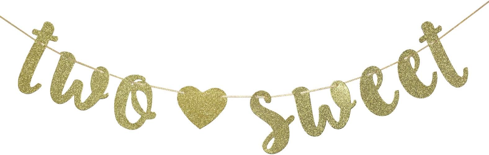 Amazon.com: Two Cute Banner, Gold Glitter Paper Sign for Baby's 2nd ...