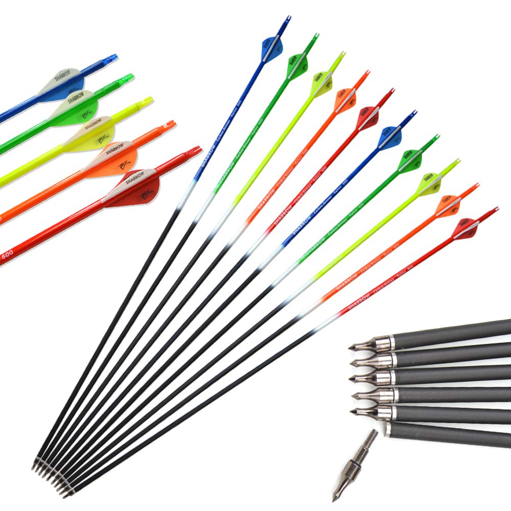 Buy SHARROW Archery Hunting Arrows 30 Inch Carbon Arrow Spine 500 ...
