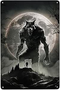 Amazon.com: OIQHAKF Full Moon Werewolf night wolf Dark Metal Signs ...