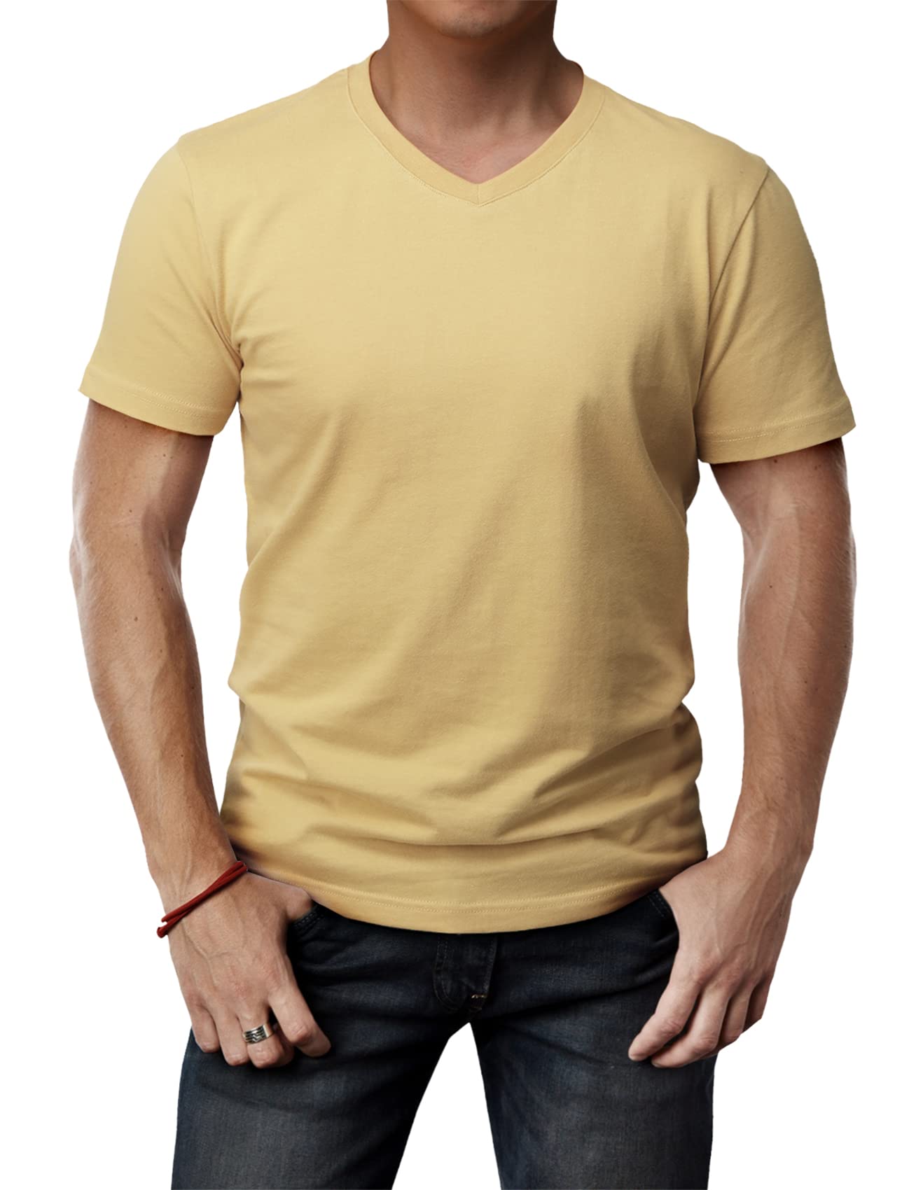 Snapklik.com : H2H Mens Contrast Color V Neck Casual T-Shirt Top Butter ...
