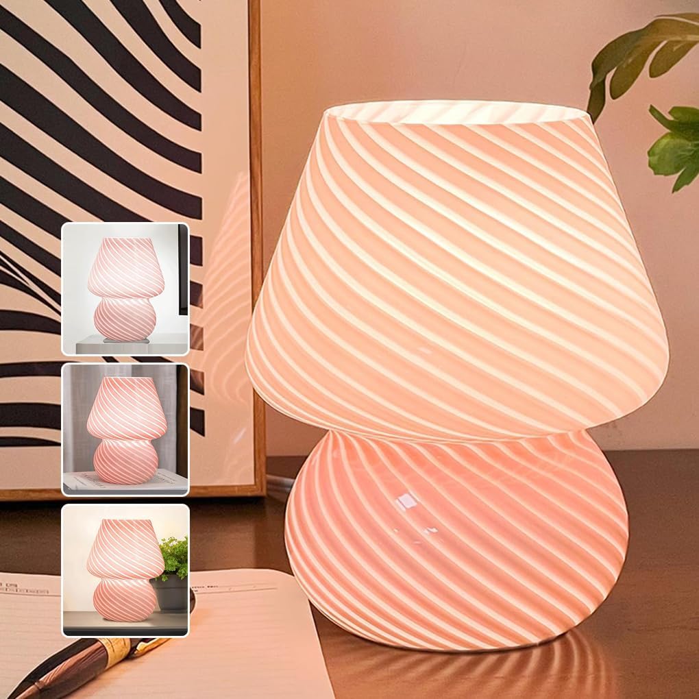 Clora Glass Table Bedside Lamps Mushroom Lamp Translucent Vintage Style ...