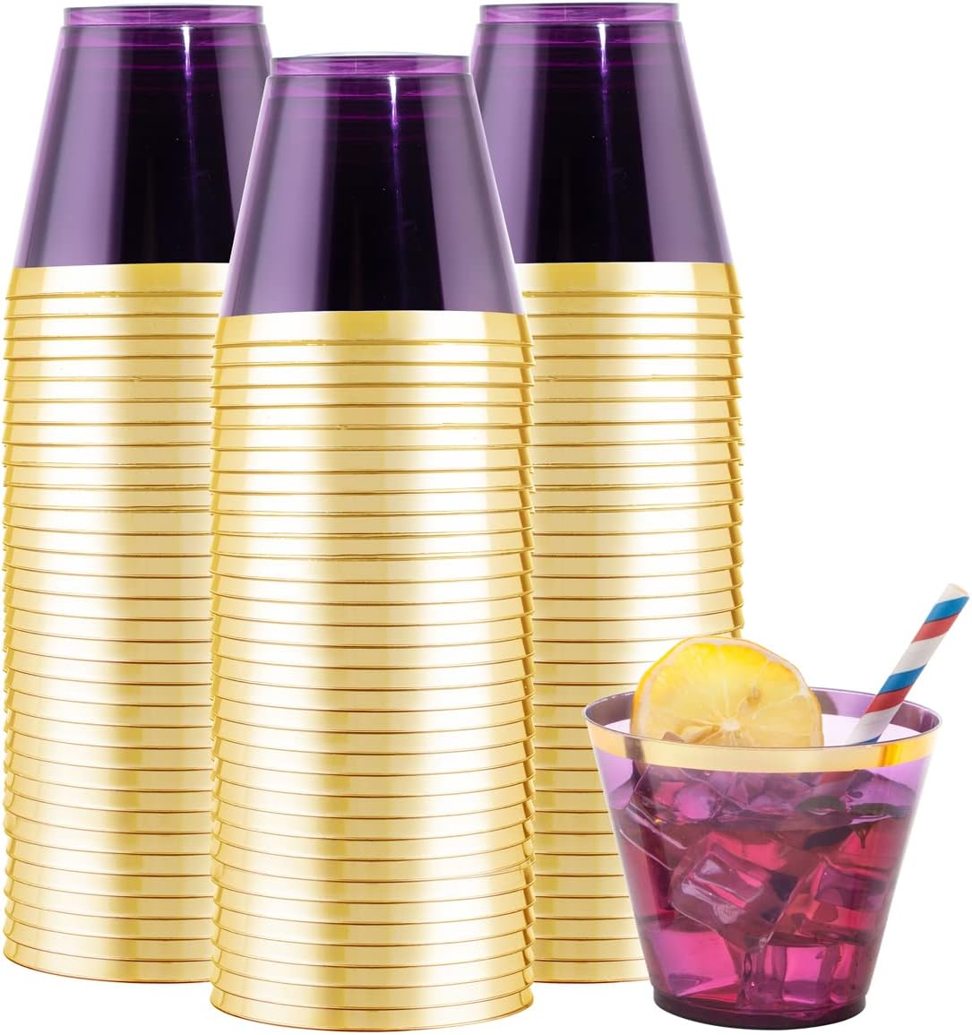 Amazon.com: 100 Purple Glitter Plastic Cups and 1 Silver Ice Tong Set ...