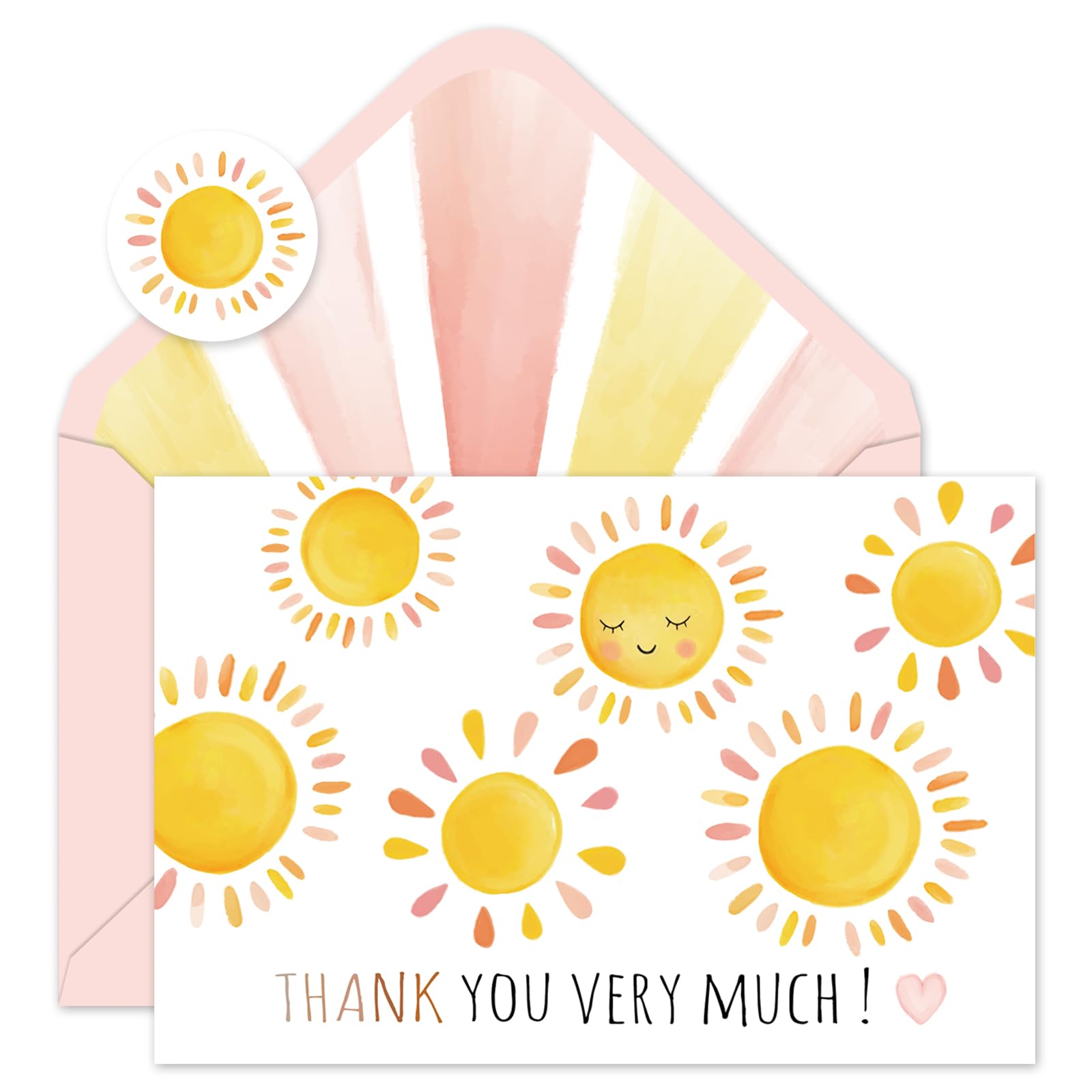 Amazon.com : FYSUIMU 50 Pack Watercolor Sun Thank You Cards Boxed Sunshine Note Cards with ...